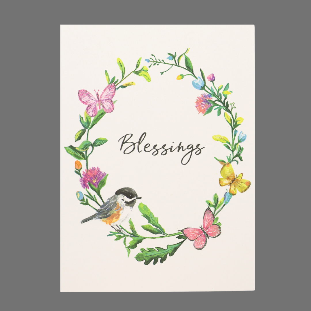 Pack of 4 - "Blessings" with Bird and Butterflies on Wreath (20038 ...